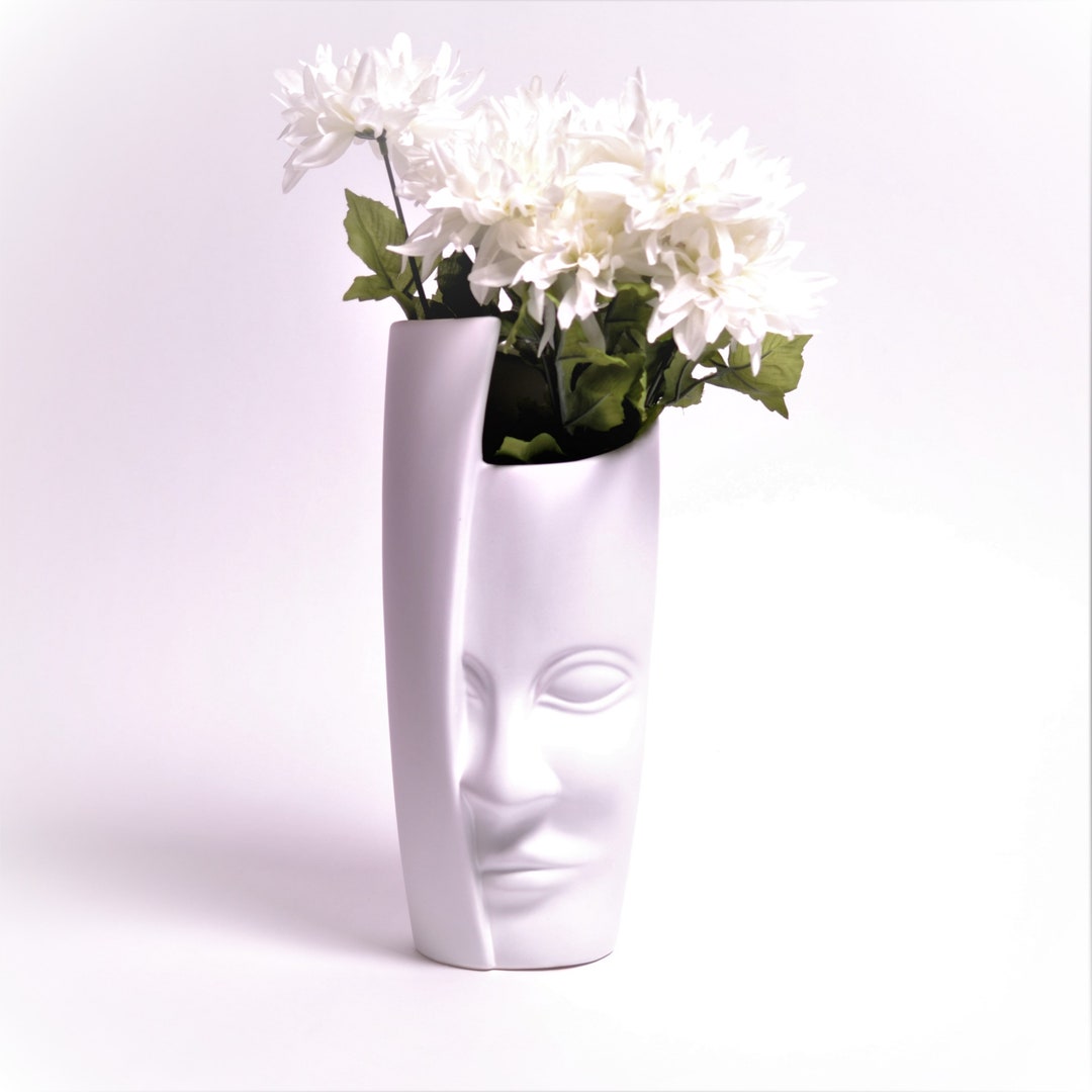 Face Sculpture Vase | Head Flower Vase | Modern Plant Holder | Man Face ...