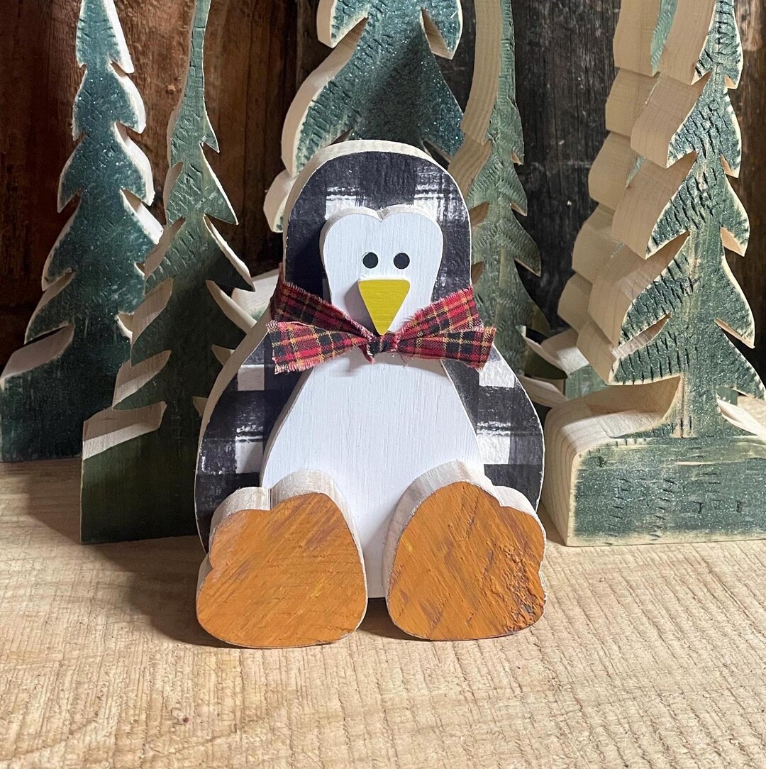 Upcycled Wood Penguin Shelf Sitter, Rustic Winter Decor - Etsy