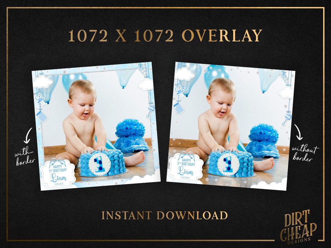 1072x1072 Blue Silver Birthday Baby Shower Christening Baptism Overlay ...