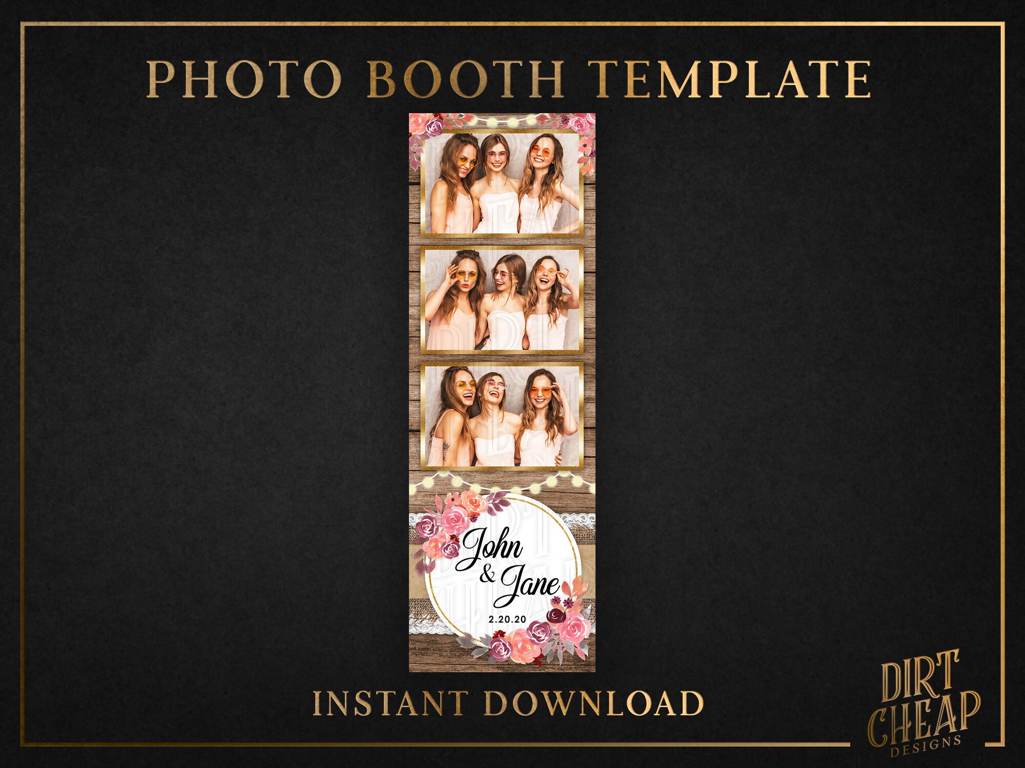 Rustic 2x6 Photo Booth Template for Wedding Quinceañera Sweet 16 ...