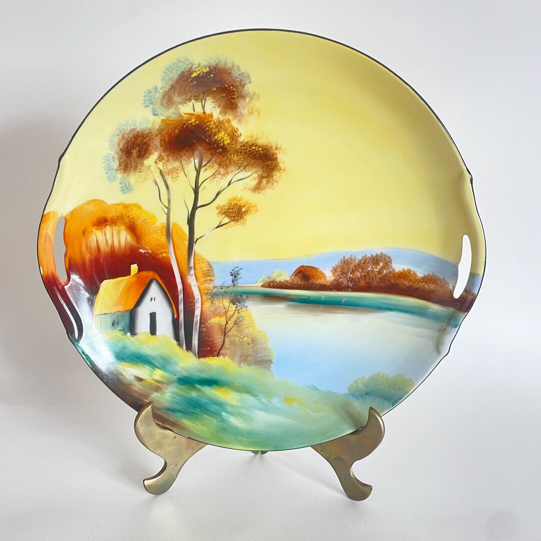 Vintage Hand-painted Porcelain Nippon Plate With House Scene - Etsy