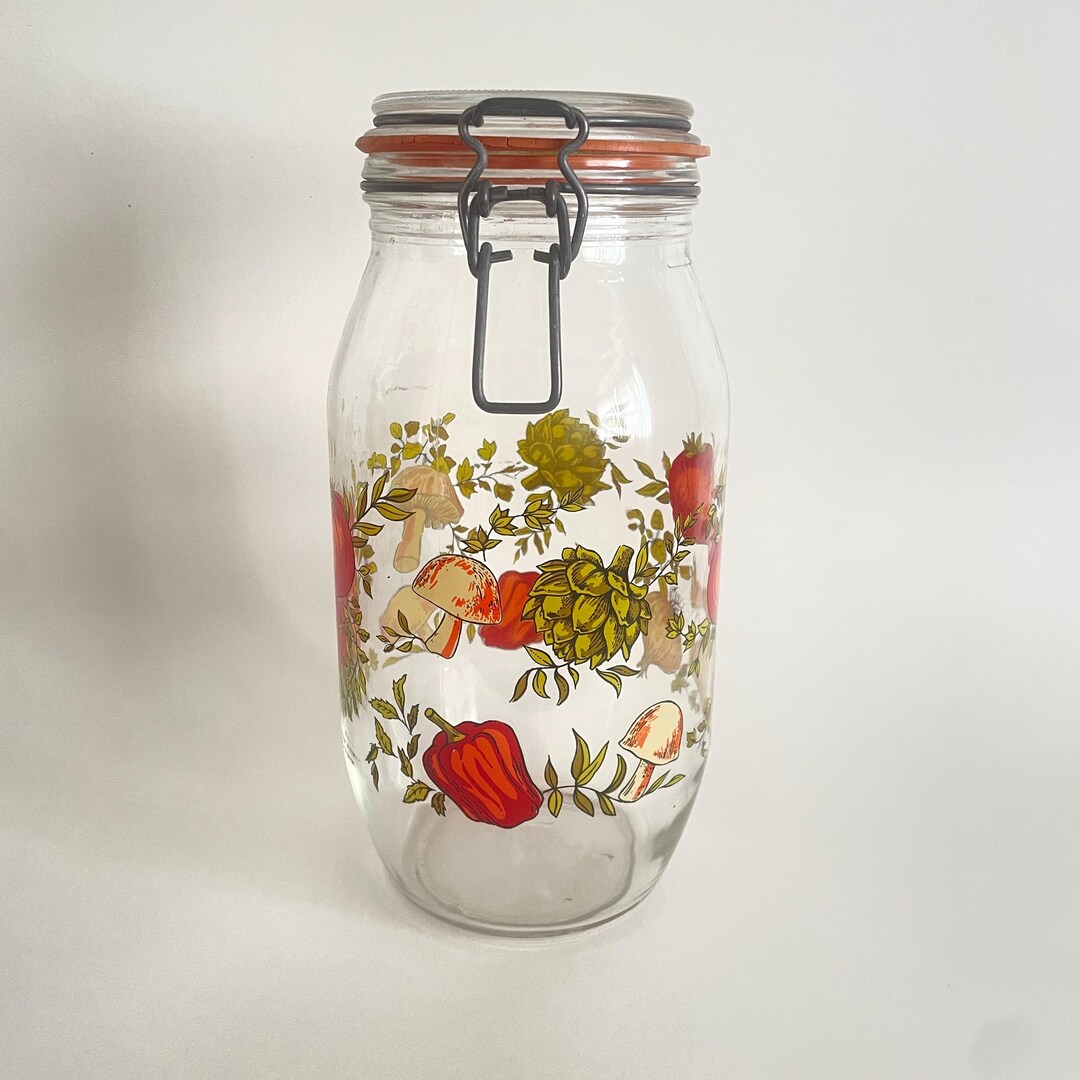 Vintage 2L Spice of Life Swing Top Glass Jar Canister; Retro Vegetable ...