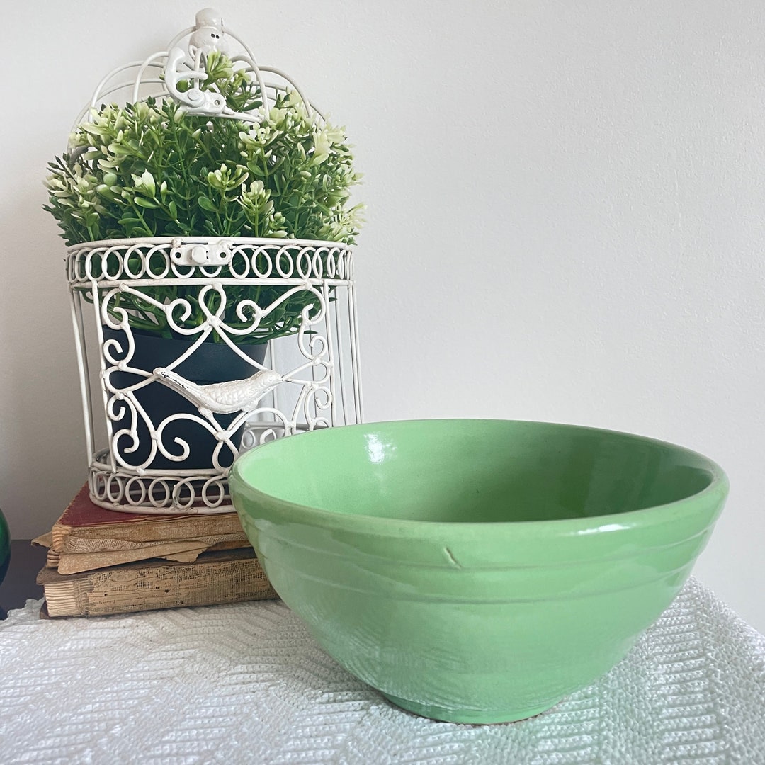 Antique Green Stoneware Mixing Bowl - Etsy