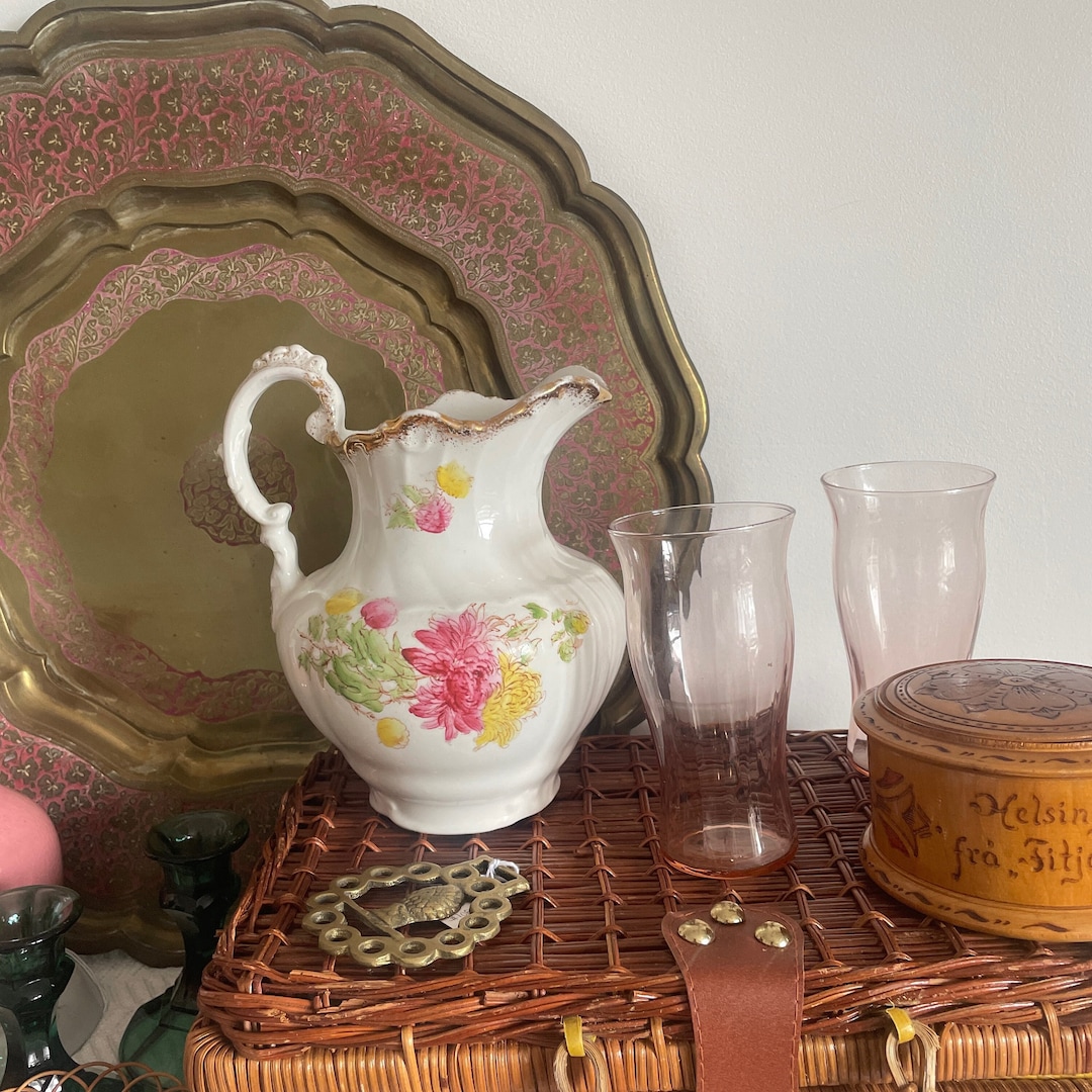 Antique Porcelain Pitcher With Hand Painted Chrysanthemum Design; 19th ...