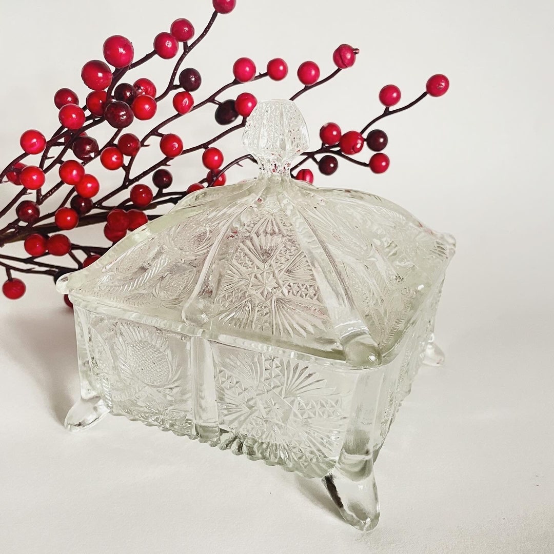 Antique Bryce Higbee Panelled Thistle Honey Dish With Lid Pressed Glass ...