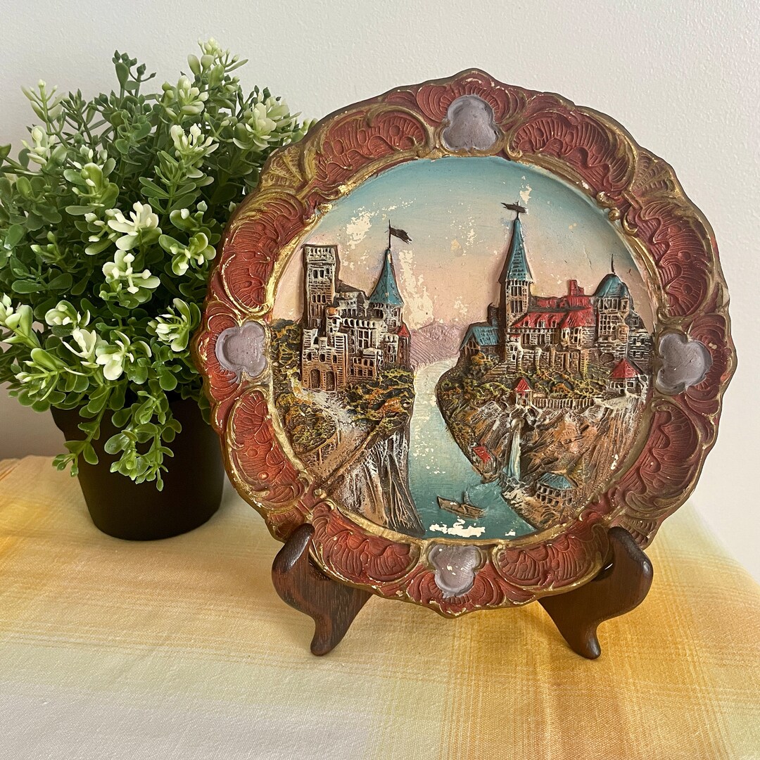 Vintage Art Nouveau Terra-cotta Chalkware Plaster Castle Wall Plaque ...