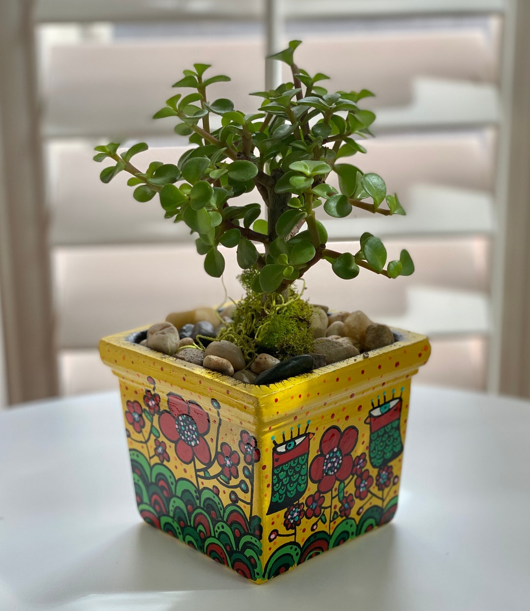 Yellow Plant Pot. Birds Planter. Abstract Pot. "dia De Primavera" - Etsy