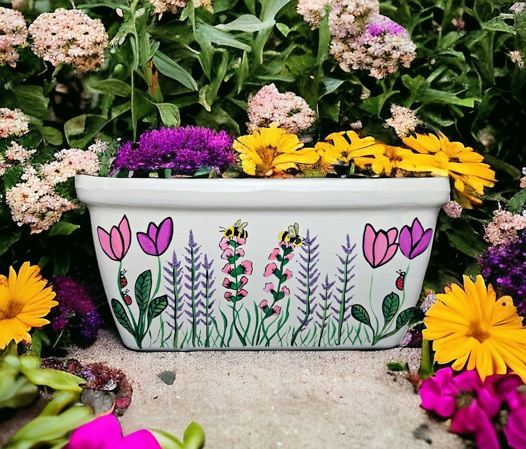 Bee Plant Pot. Handpainted Long Planter. Spring Garden Planter. bee ...