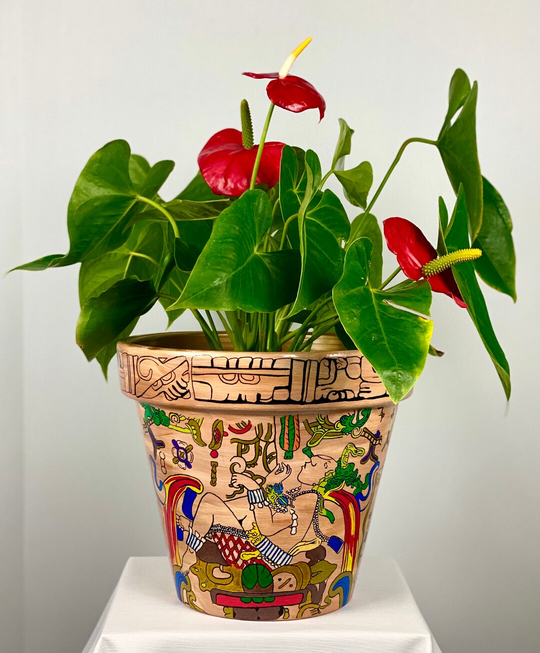 Mayan Art. Mayan Plant Pot. Mayan Vase. Handpainted Mexican Pottery. - Etsy