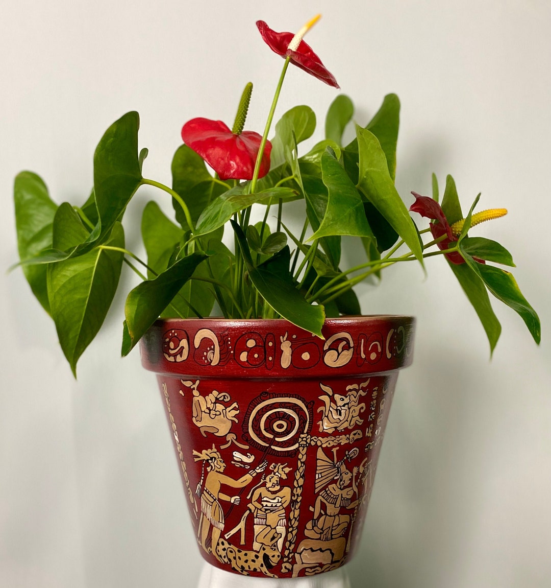 Mayan Art. Mayan Plant Pot. Mayan Vase. Handpainted Mexican Pottery. - Etsy