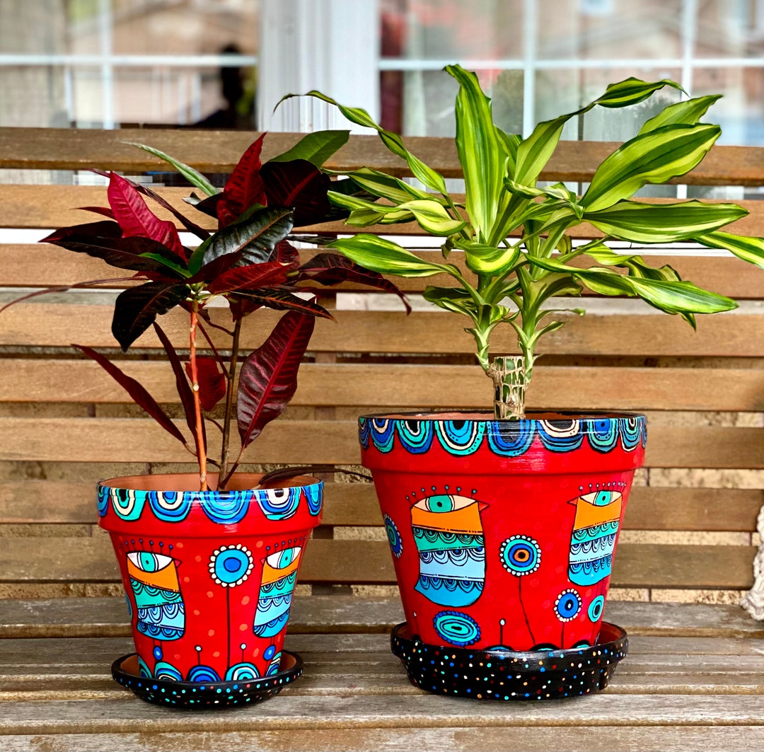 Hand Painted Birds Plant Pot, Whimsical Spring Garden Decor - Etsy