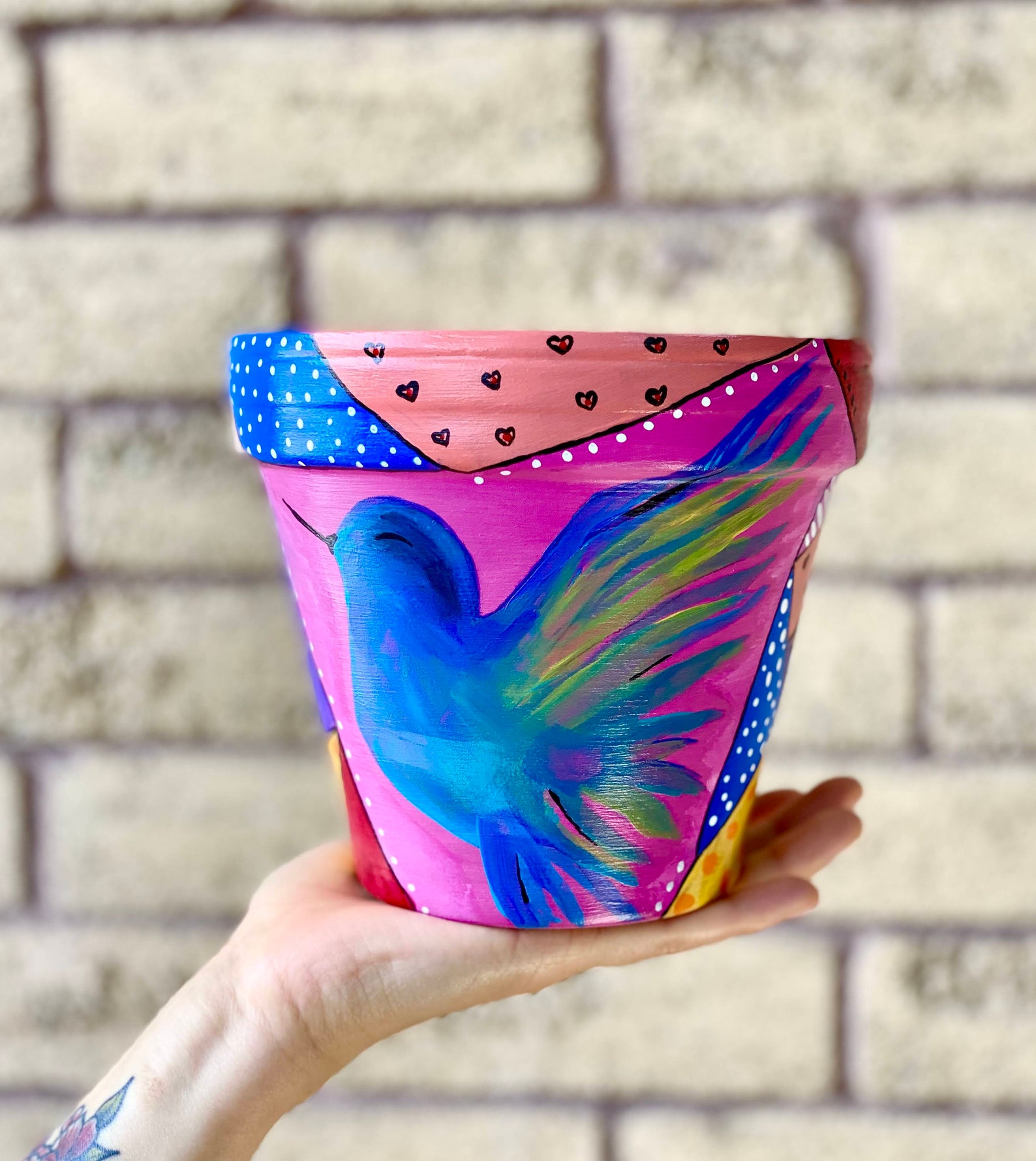 Pink Hummingbird Plant Pot Painted. Custom Pot. | Etsy