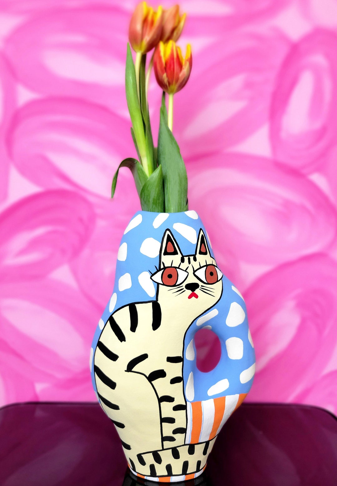 Cat Flower Vase. Handpainted Ceramic Vase. the Cat Vase - Etsy