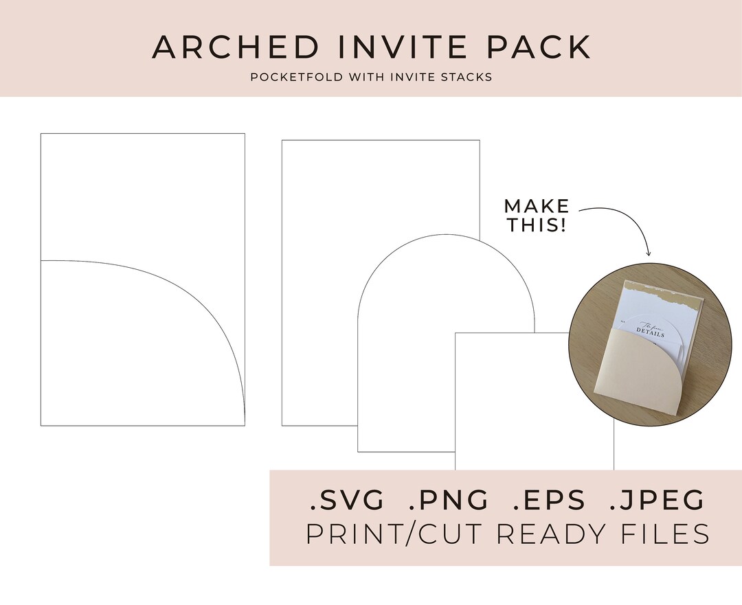 Arched Invite Pack - Pocketfold With Inserts - Digital Cutting File SVG ...
