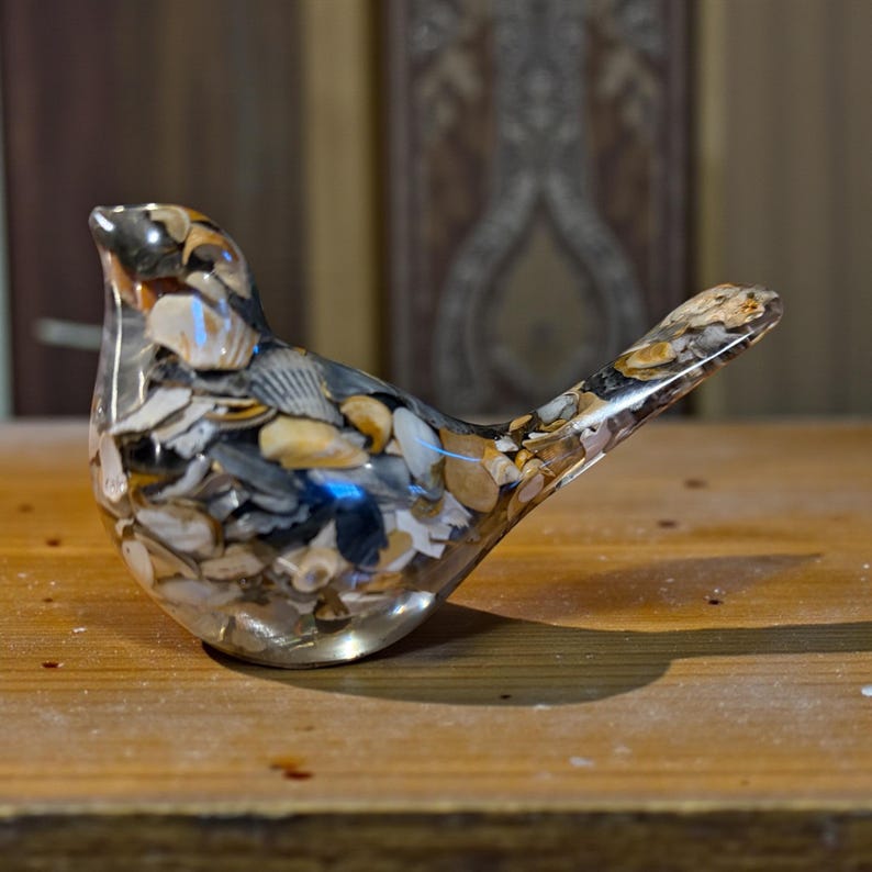 Handmade Resin Bird Sculpture With Shells |n Coastal Decor | Nbach ...
