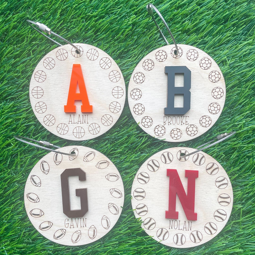 Personalized Sports Keychain Wooden & Acrylic Bag Tag for Athletes ...