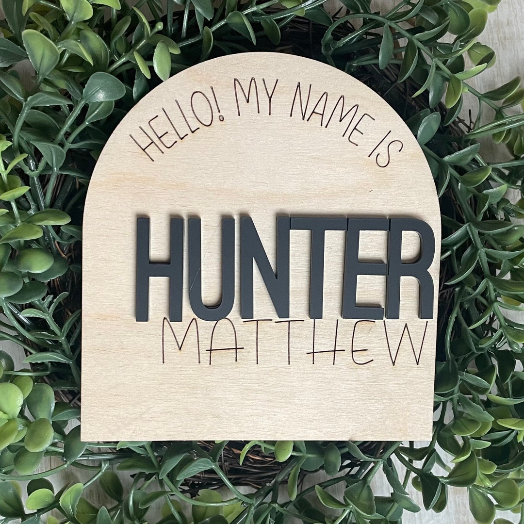 Custom Baby Name Reveal Sign Elegant Arch Design in Wood & Acrylic for ...