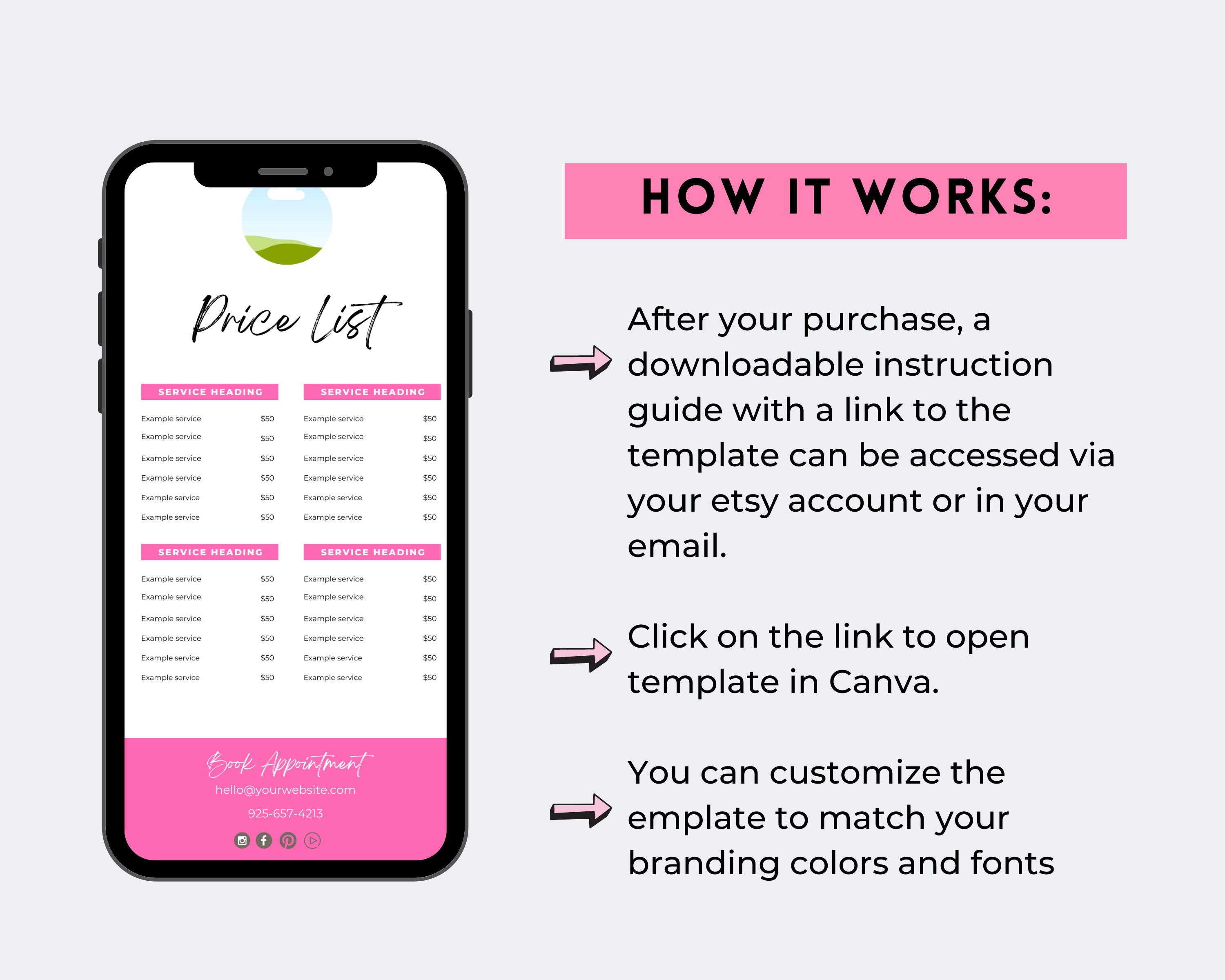 Editable Price List Templates With Logo for Small Business, Hot Pink ...