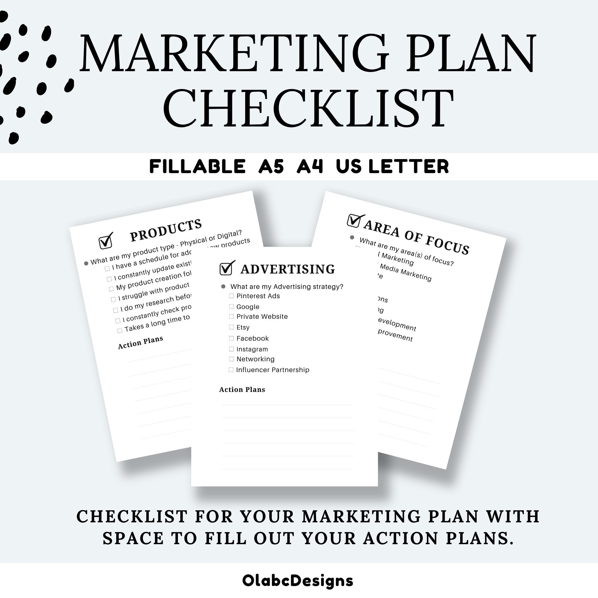 Marketing Plan Checklist Printable, Social Media Strategy Plan Template ...