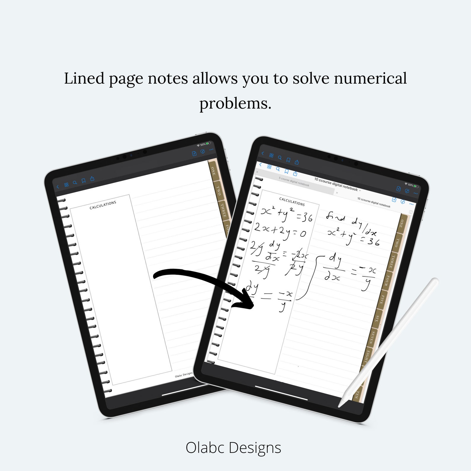 Student Digital Notebook, 10 Subject With Hyperlinks Tabs for Ipad ...