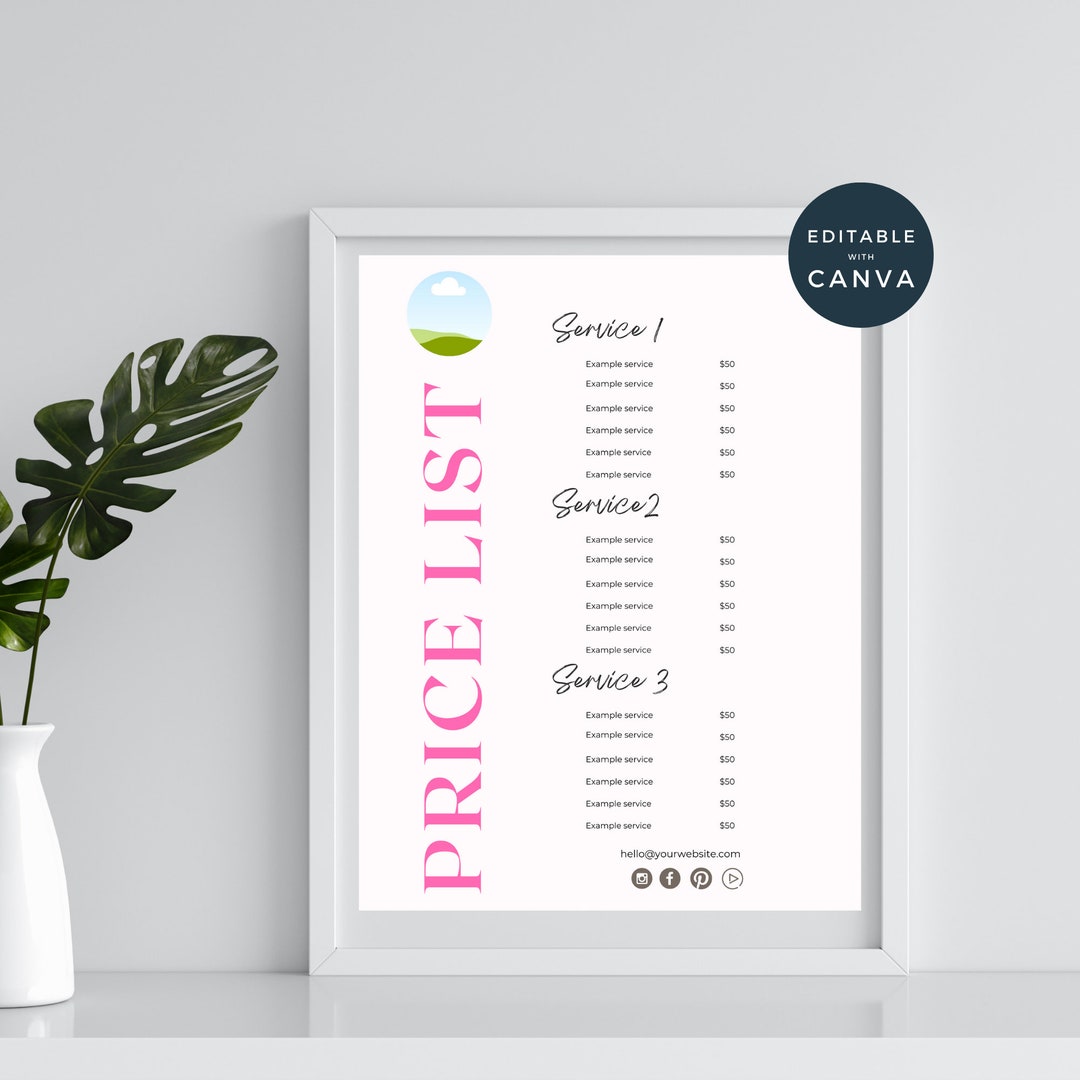 Price List Templates Sign for Small Business, Editable Price List ...