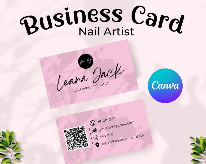 Business Card Template With QR Code for Nail Technician and - Etsy