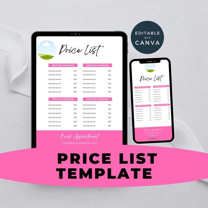 Editable Price List Templates With Logo for Small Business, Hot Pink ...