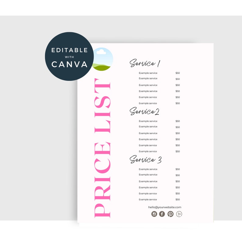 Price List Templates Sign for Small Business, Editable Price List ...