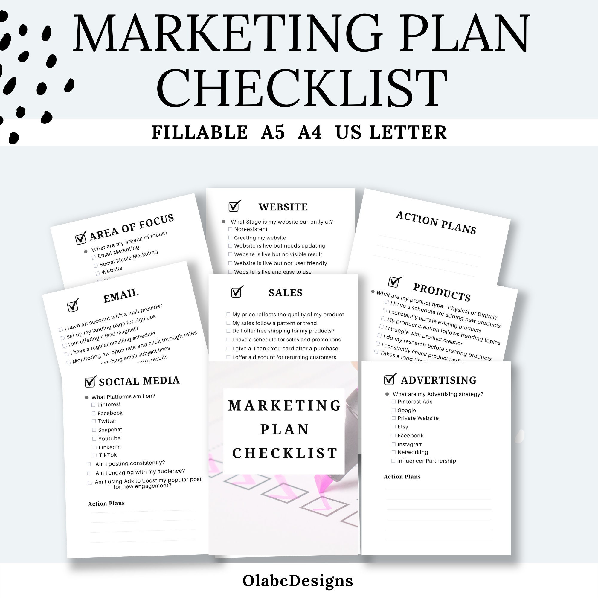 Marketing Plan Checklist Printable, Social Media Strategy Plan Template ...