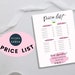 Price List Template With Logo for Salon, Small Business Printable ...