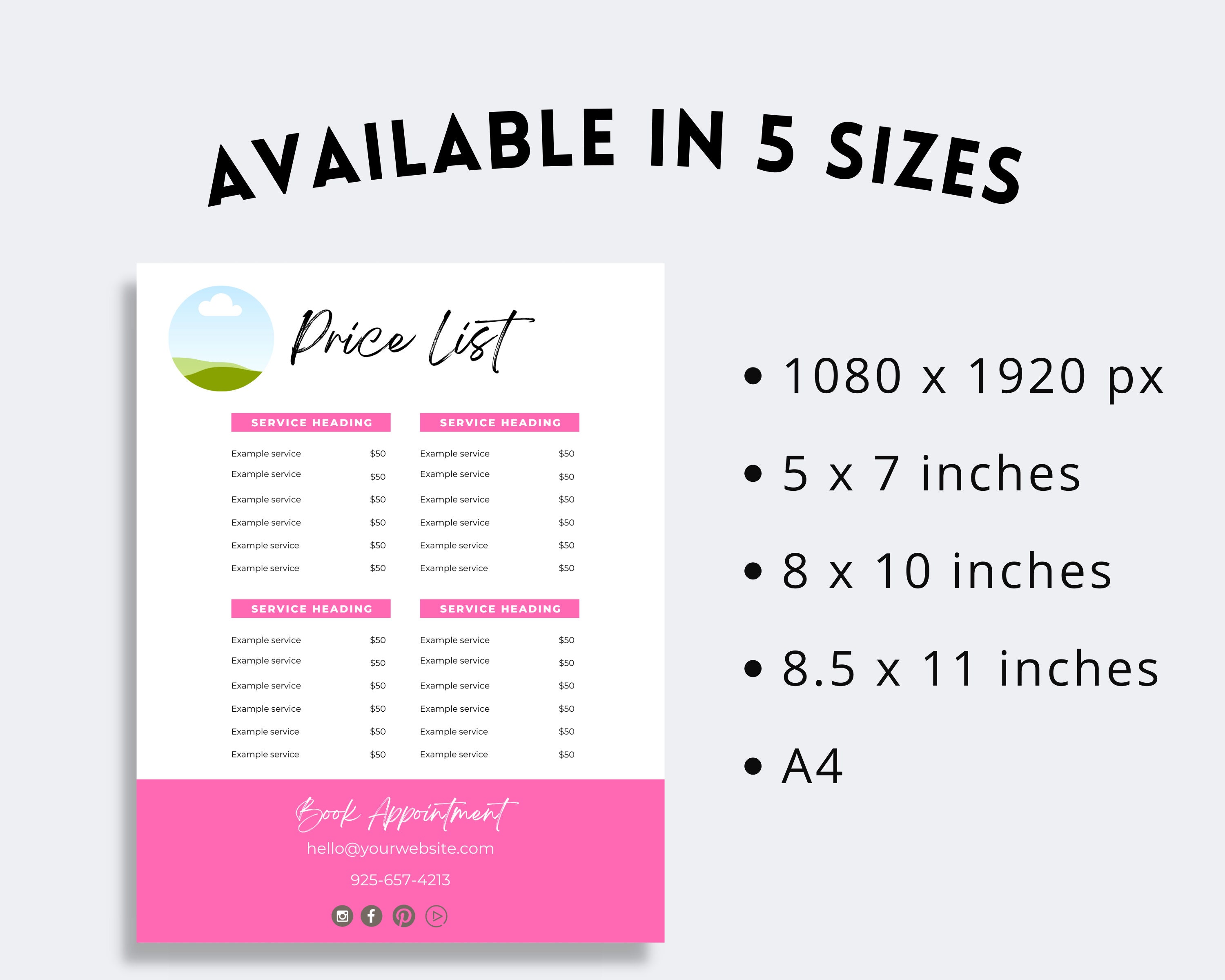 Editable Price List Templates With Logo for Small Business, Hot Pink ...
