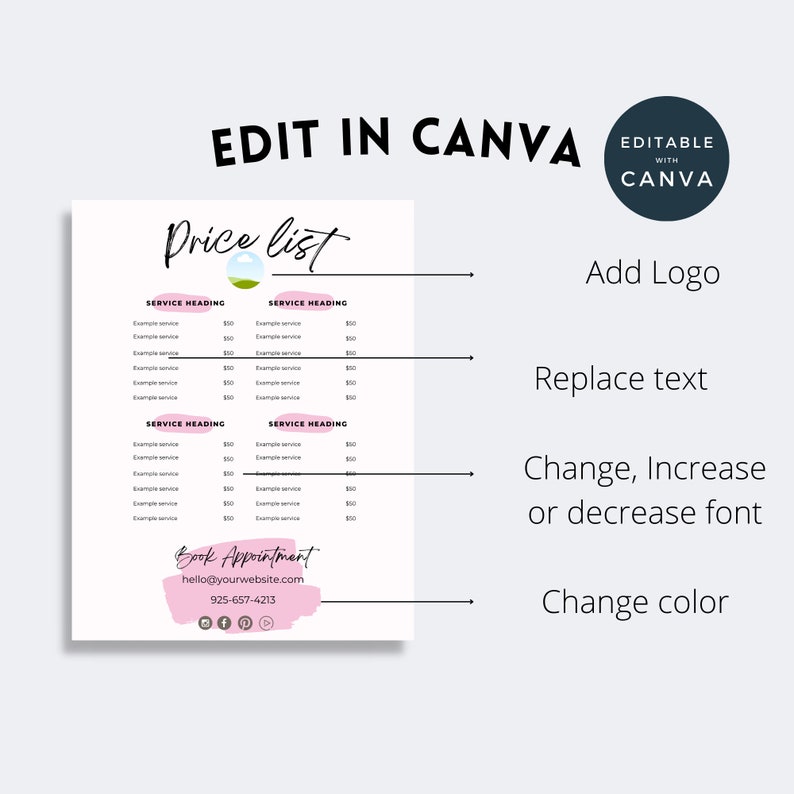 Price List Template With Logo for Salon, Small Business Printable ...