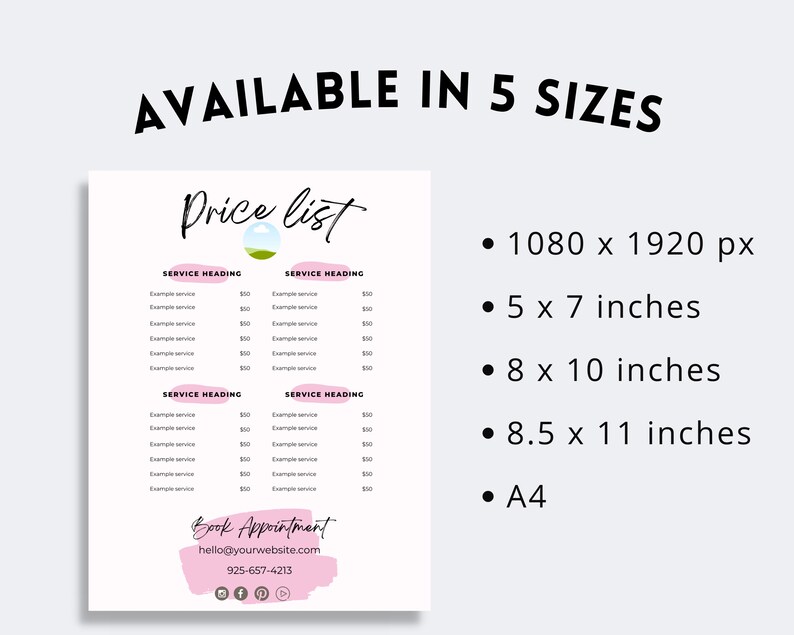 Price List Template With Logo for Salon, Small Business Printable ...