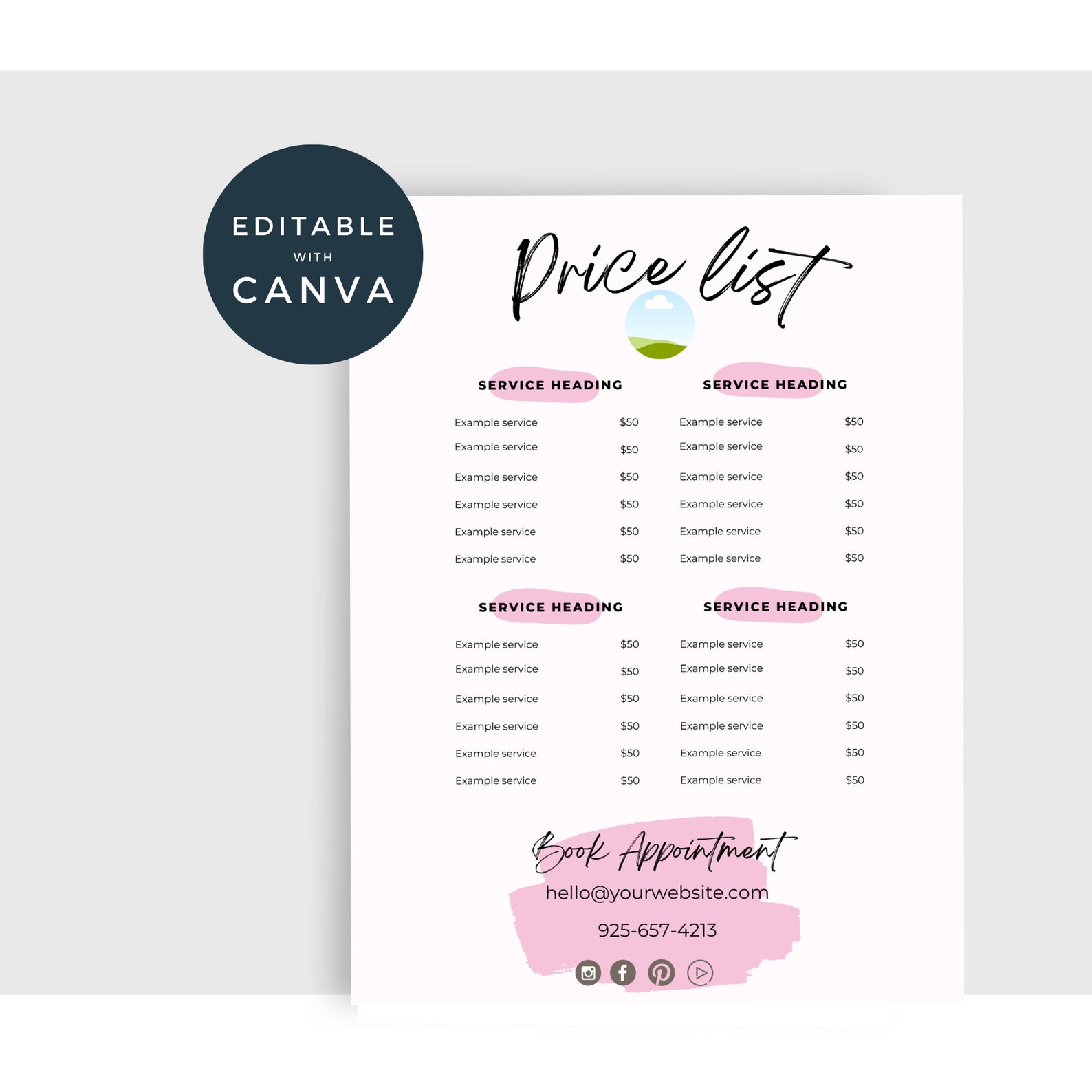 Price List Template With Logo for Salon, Small Business Printable ...