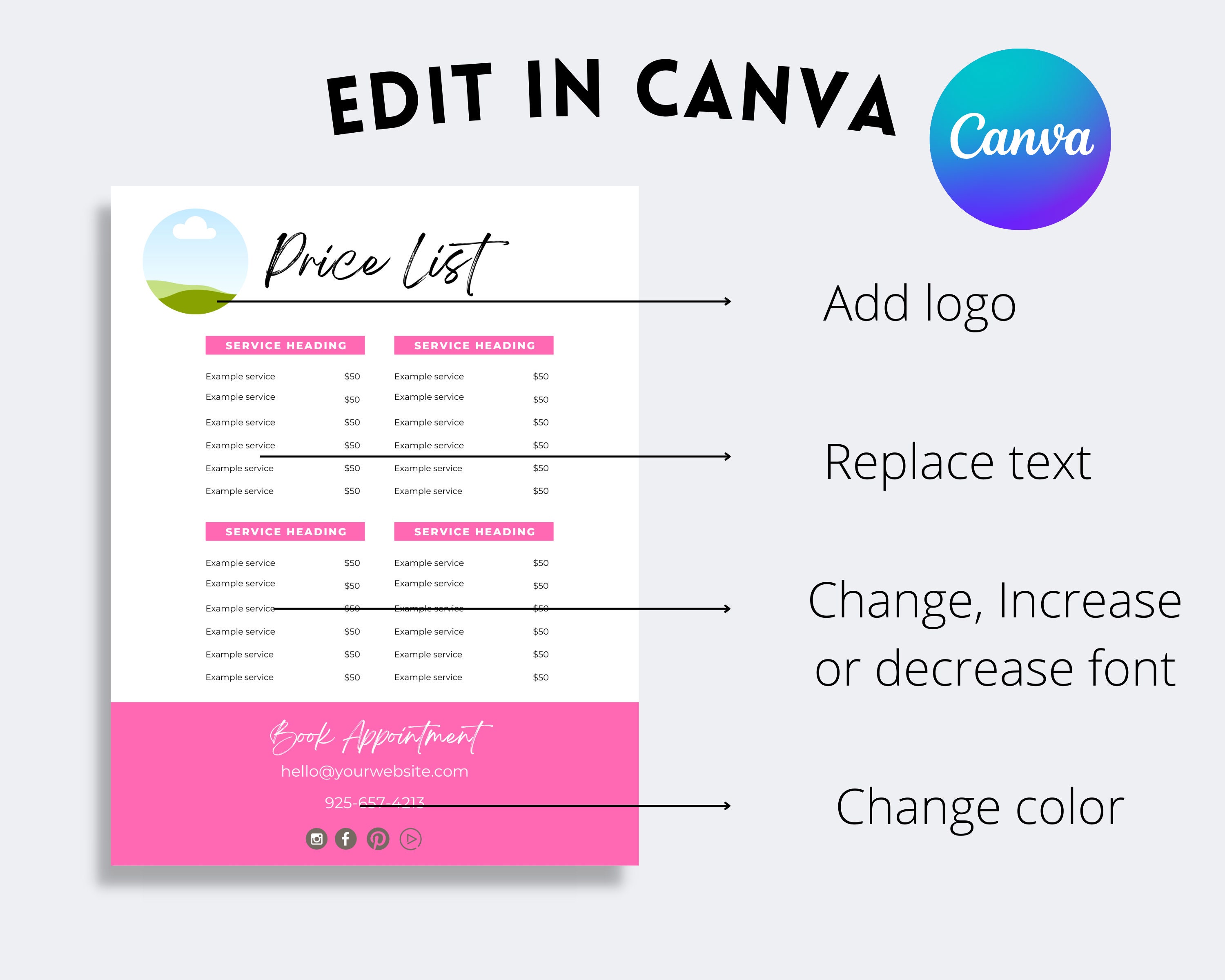 Editable Price List Templates With Logo for Small Business - Etsy