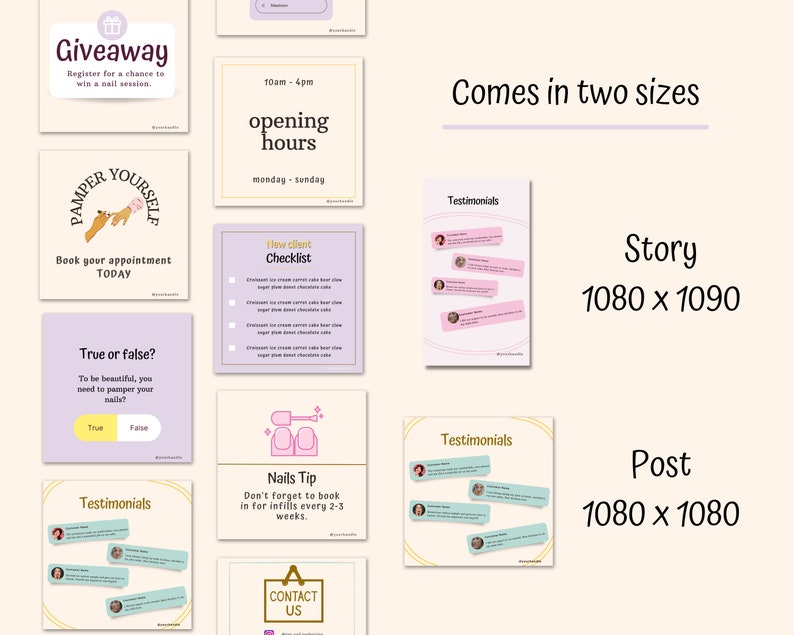 Editable Nail Tech Instagram Post Template, Canva Nail Technician ...