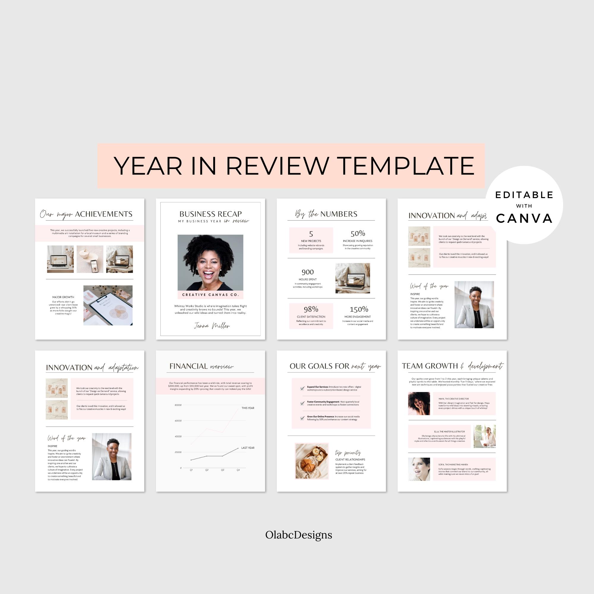 Year in Review Canva Template, Business Recap Highlights, End of Year ...
