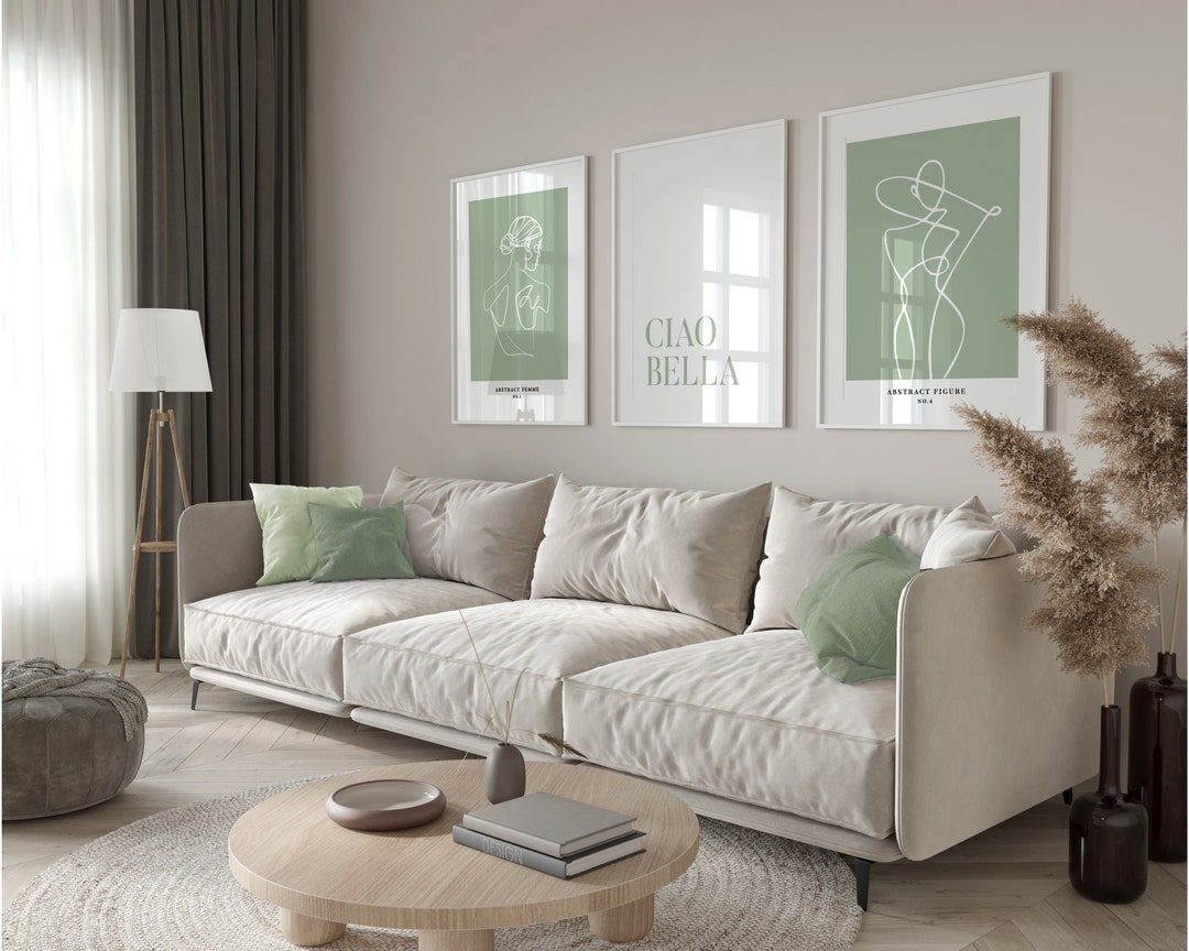 Abstract Set of Three Prints, Green Print, Green Wall Art, Scandi Art ...