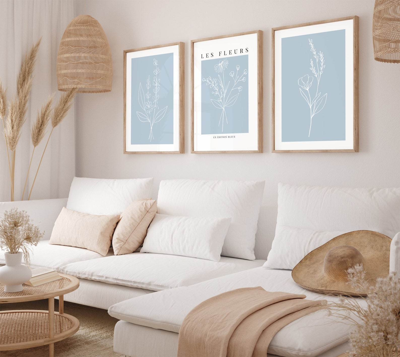 Set of Three Prints, Blue Prints, Blue Wall Art, Scandi Art, Blue ...