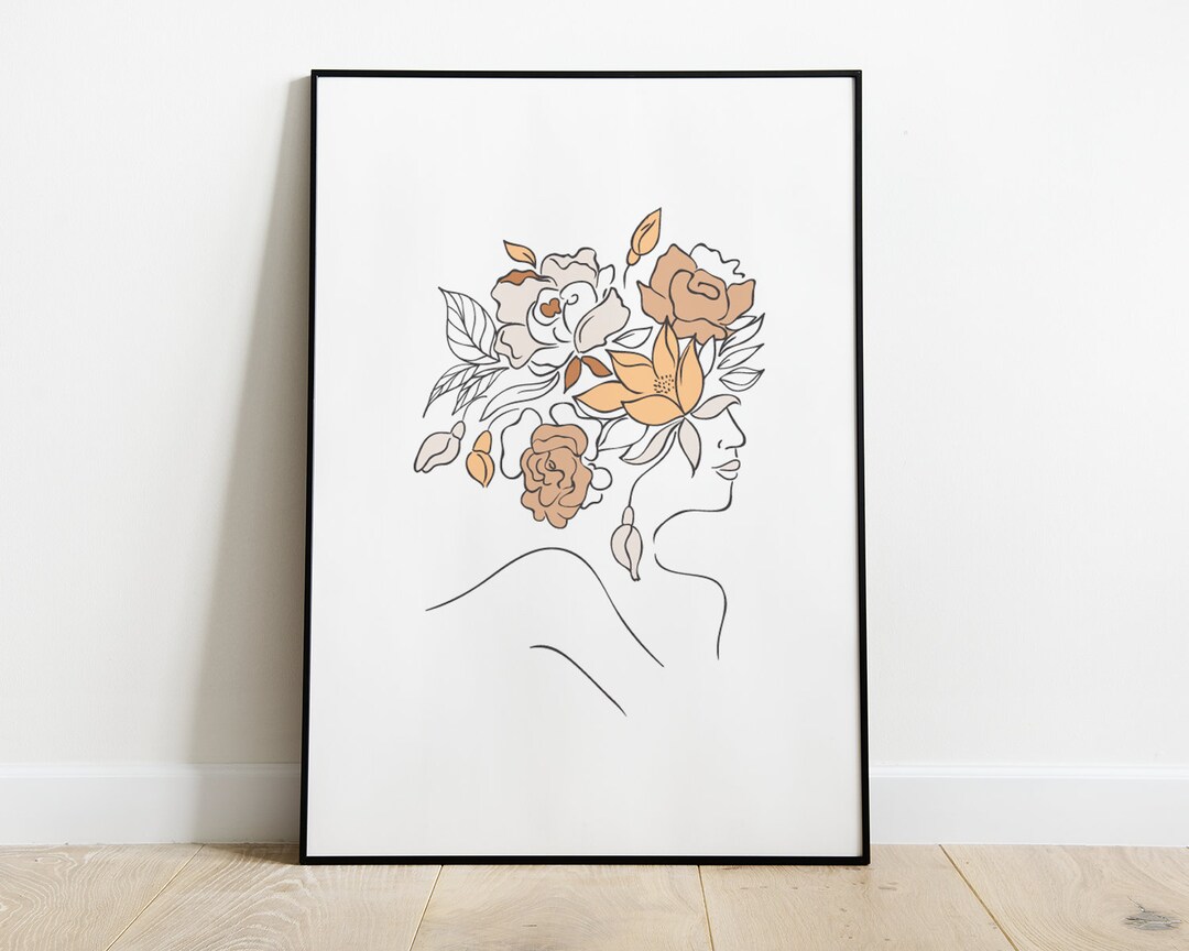 Neutral Floral Femme Art Print, Woman Line Art Wall Print, Room Decor ...