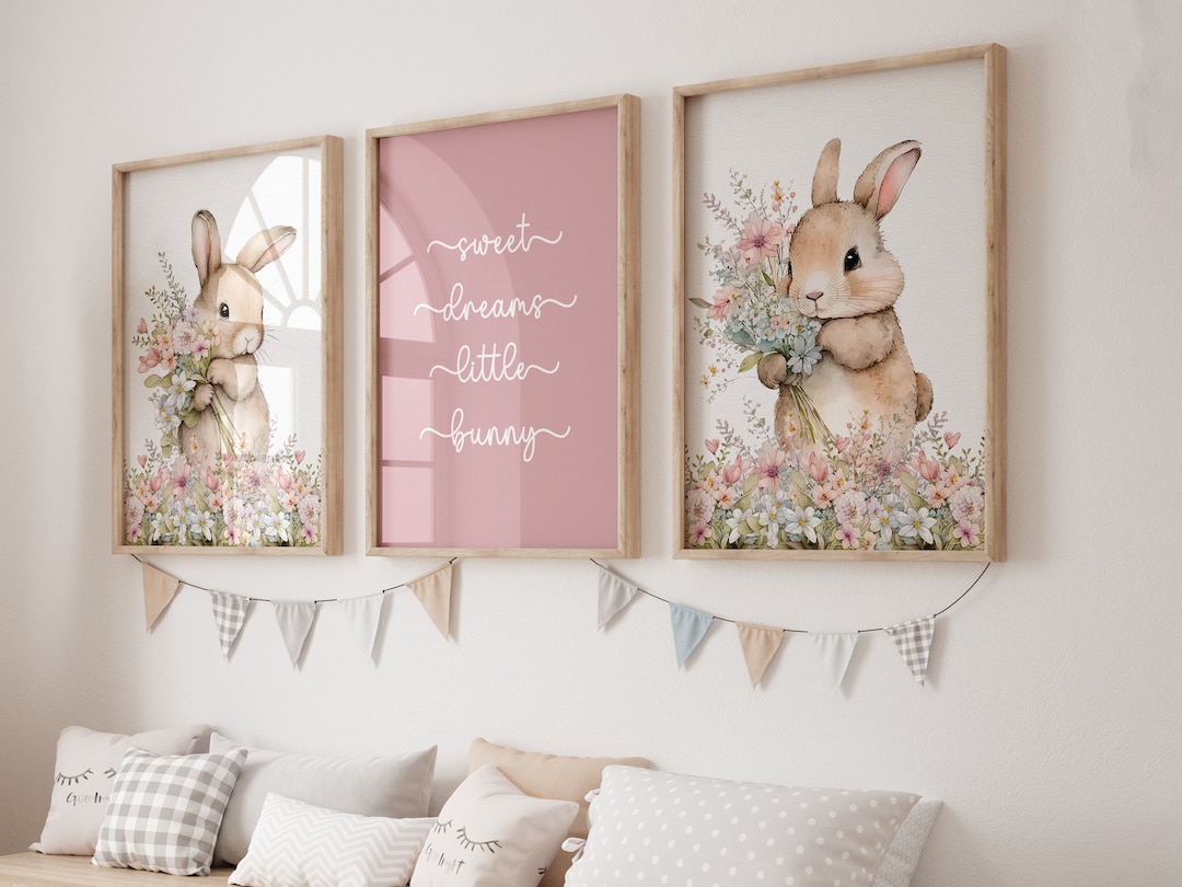 Girls Nursery Decor,set of 3 Nursery Wall Art Prints,bunny Nursery ...