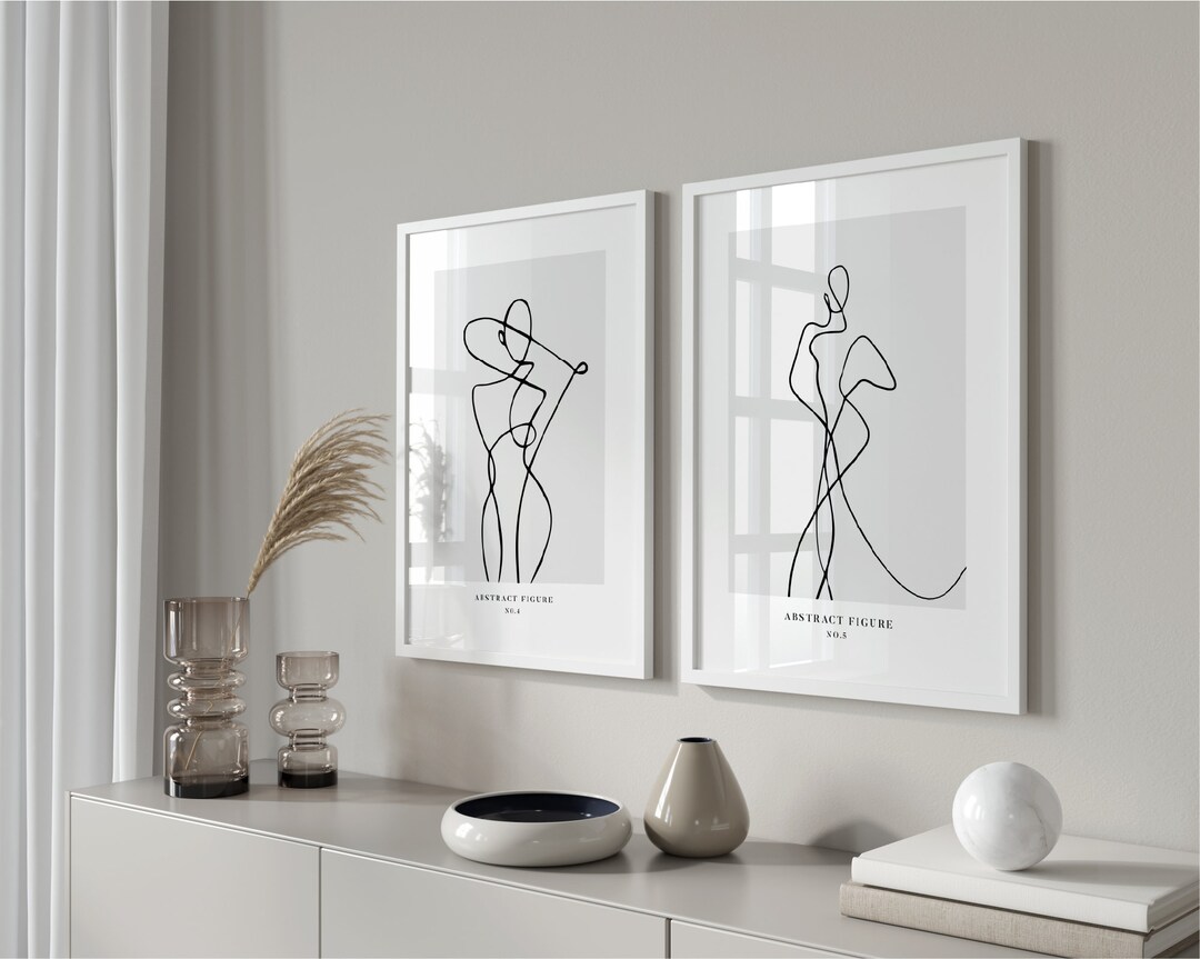 Abstract Set of Two Prints, Grey Print, Grey Wall Art, Scandi Art, Grey ...