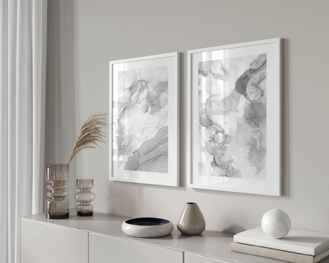 Set of 2 Marble Prints, Living Room Wall Decor, Grey Marble Print ...