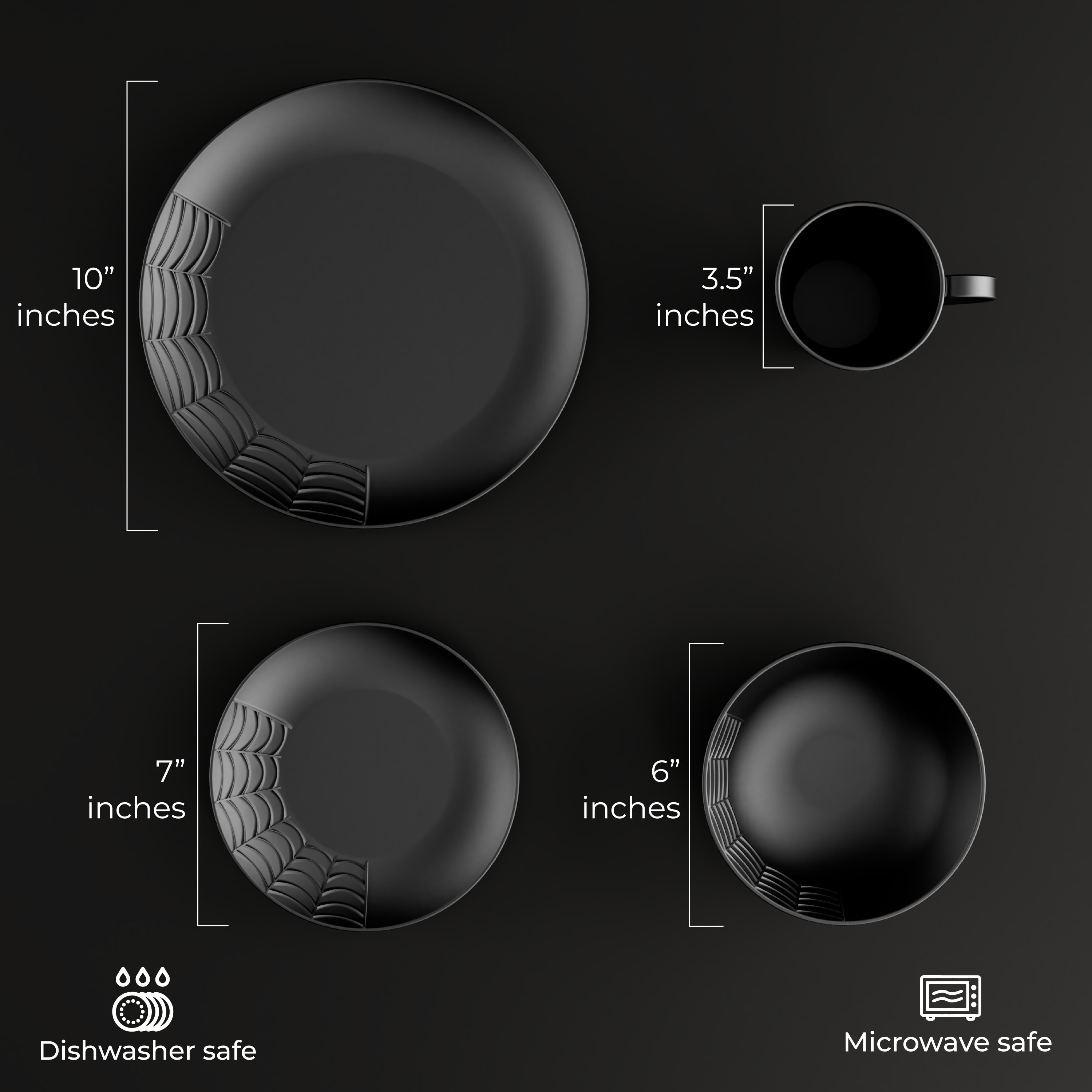 Spiderweb-embossed Gothic Dinnerware Set 16 Pieces Including Dinner and ...