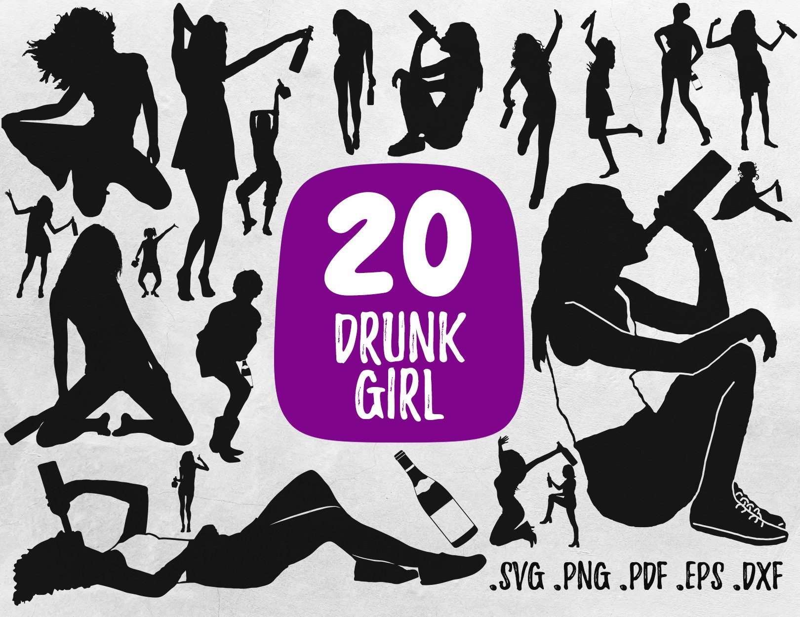 20 DRUNK GIRL SVG Silhouettes | Etsy