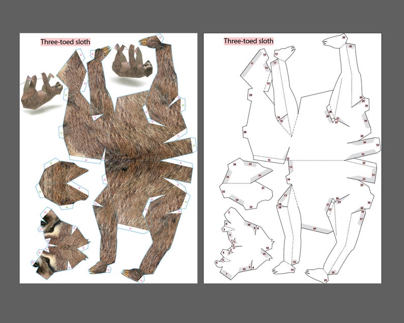 Sloth 3D Papercraft PDF Template Sloth DIY Origami Simple | Etsy