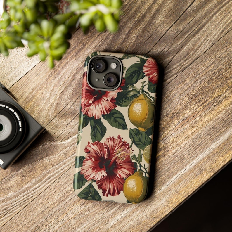 Vintage Botanical Hibiscus and Lemon Phone Case - Etsy