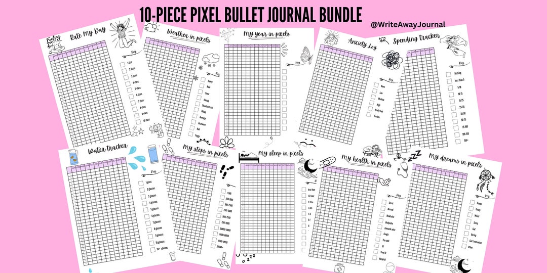 Pixel Journal Bundle | Yearly Tracker, Wellbeing, Mental Health (PDF ...