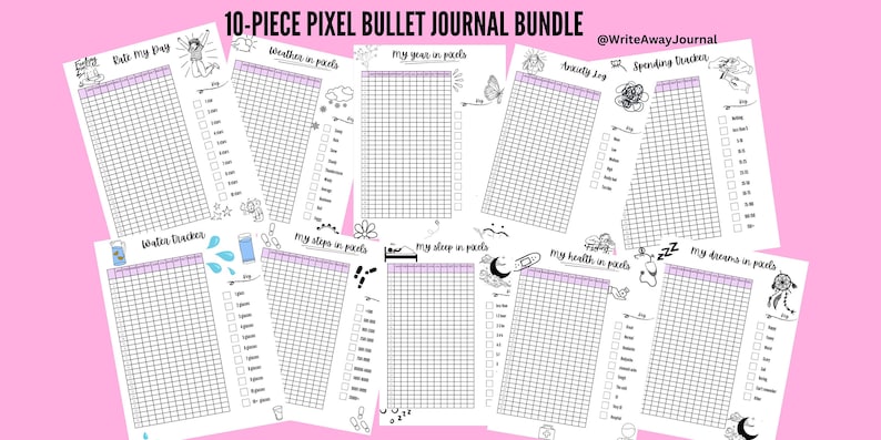 Pixel Journal Bundle | Yearly Tracker, Wellbeing, Mental Health (PDF ...