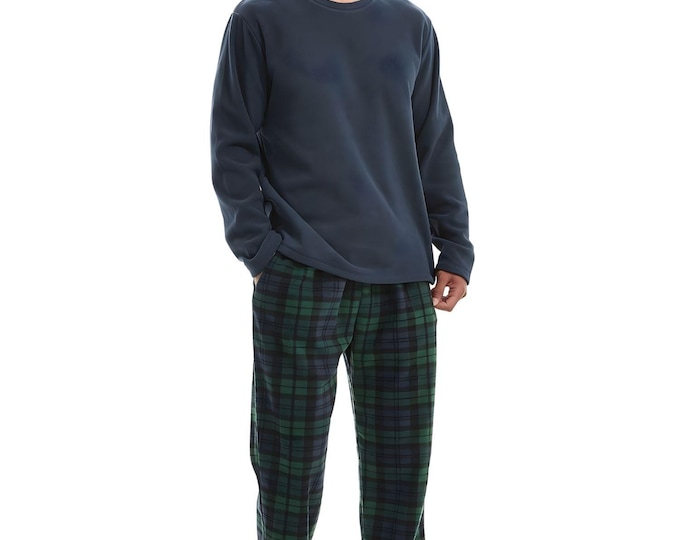 Mens Fleece Pyjamas Supersoft Heavy Fleece Cosy Set Long Sleeve ...